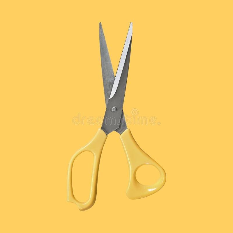 Yellow Color Backdrop with a Scissors Stock Image - Image of stationery ...