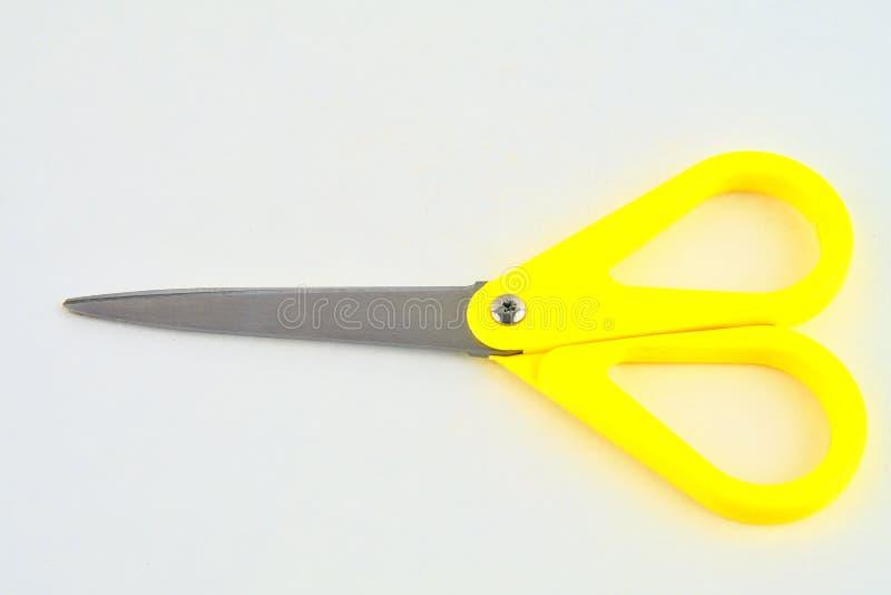Yellow Scissors Isolated on a White Background. Top View Stock Photo ...