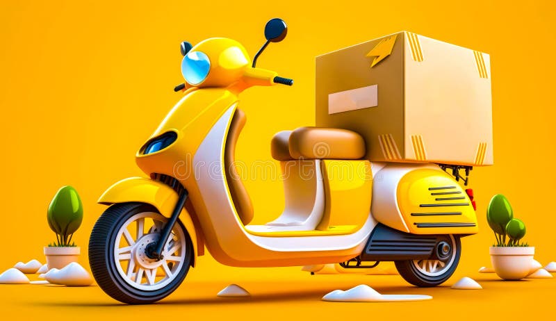 Yellow Scooter with Box on the Back. Generative AI Stock Illustration ...