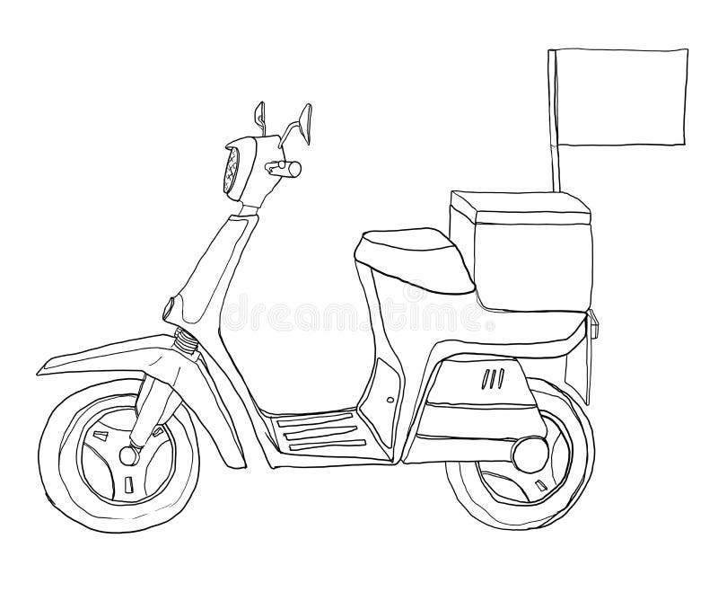 Yellow Scooter Delivery Cute Line Art Illustration Stock Illustration ...