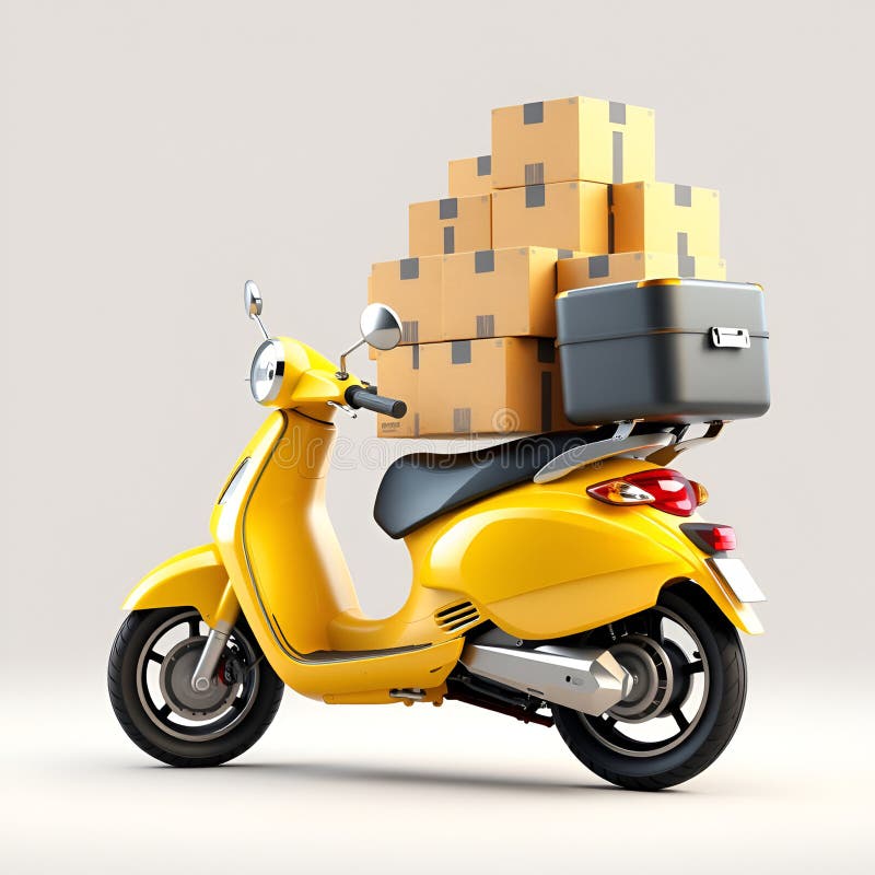 Yellow Scooter Loaded with Packages for Delivery Service Stock ...