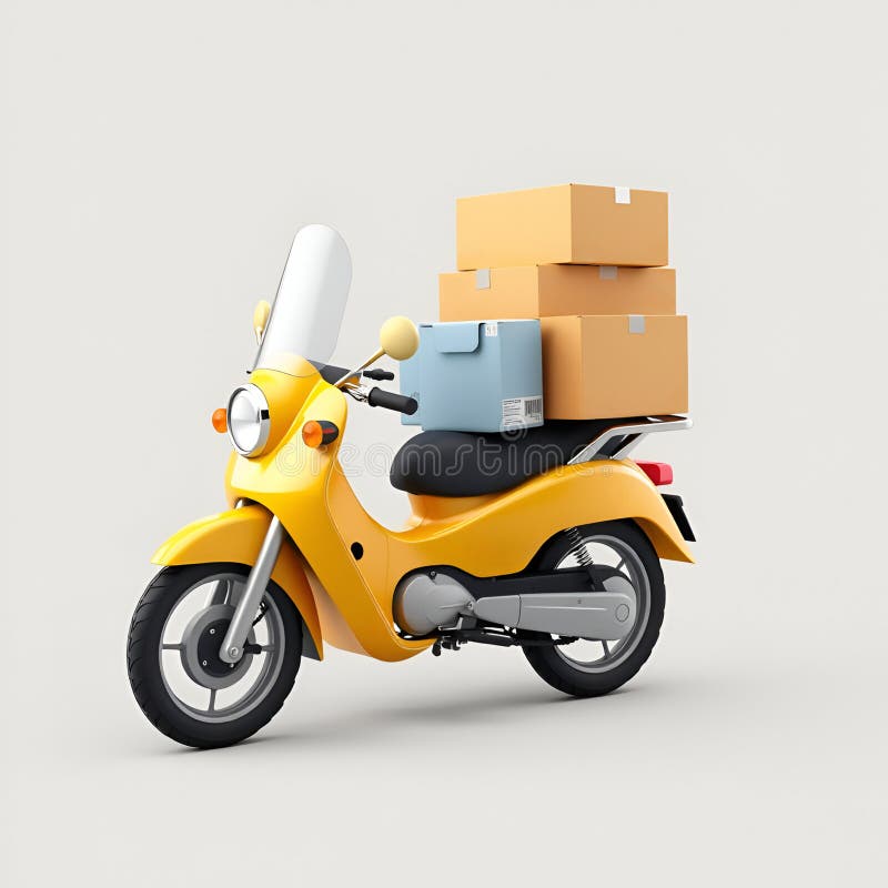 Yellow Scooter Loaded with Packages for Delivery Service Stock ...