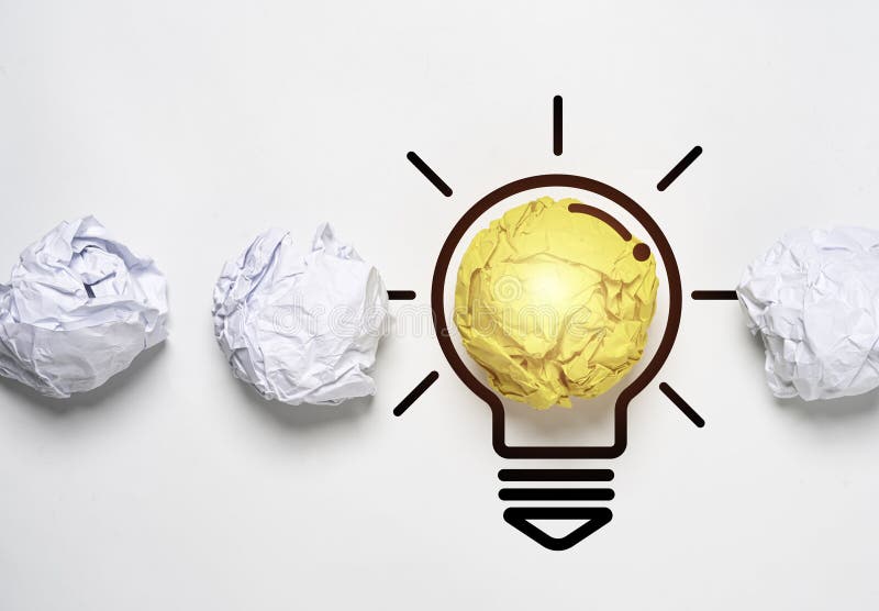 Yellow Scrap Paper Ball with Illustration Painting among White Paper ...