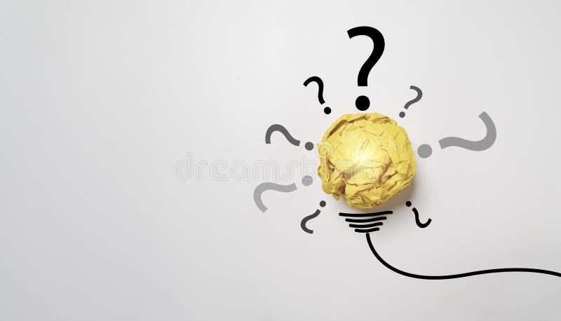 Yellow Scrap Paper Ball with Question Mark for Virtual Lightbulb. it is ...