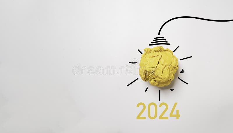 Yellow Scrap Paper Ball for Virtual Lightbulb with 2024 on White ...