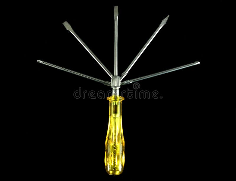 Yellow Screwdriver with Set of Exchangeable Nozzle Stock Image - Image ...