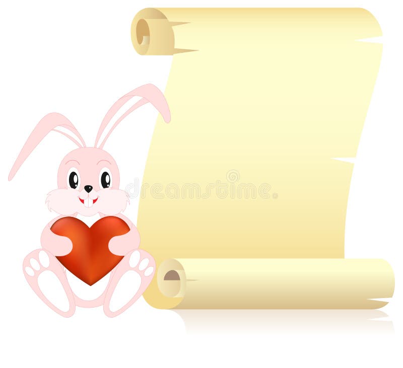Yellow Scroll and Bunny with Heart Stock Vector - Illustration of heart ...