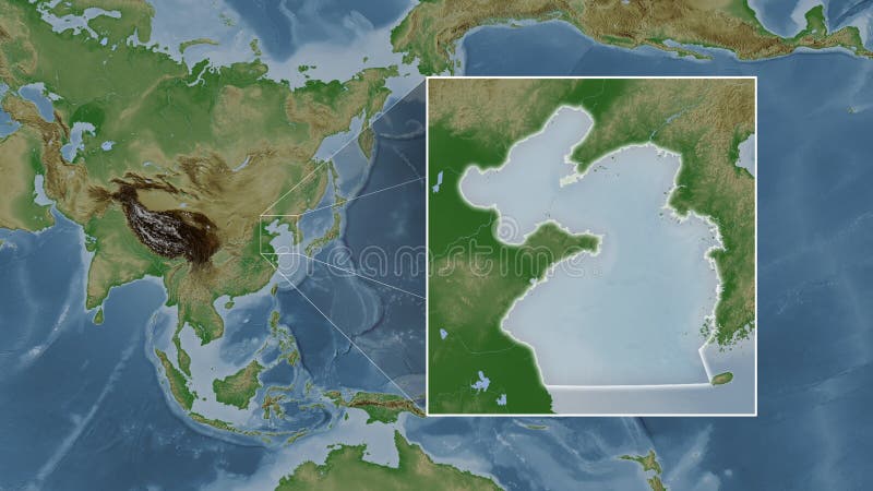 Yellow Sea. Pale Map. Patterson Cylindrical. Diagram Stock Footage ...