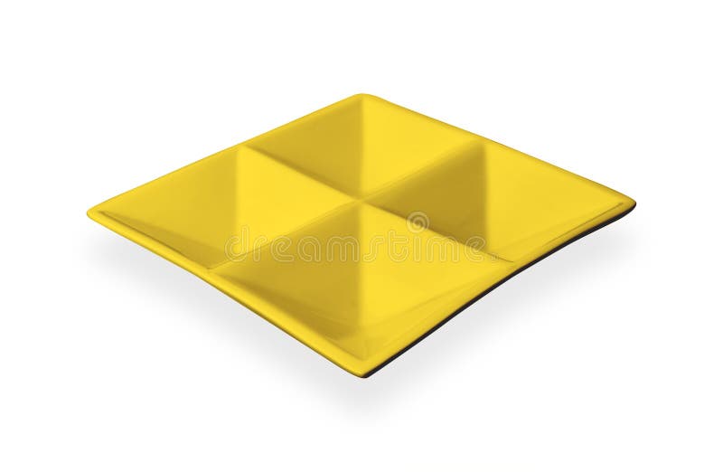 Yellow 4-section Divided Dish, Square Plate Isolated on White ...