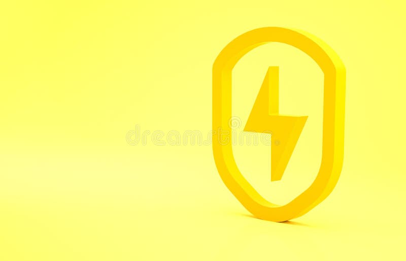 Yellow Secure Shield with Lightning Icon Isolated on Yellow Background ...