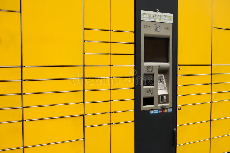 Yellow Self-service Automated Post Terminal Machine Stock Image - Image ...