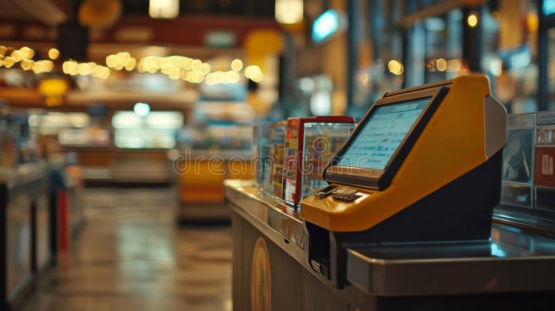 A Yellow Self-service Kiosk in a Grocery Store Stock Illustration ...