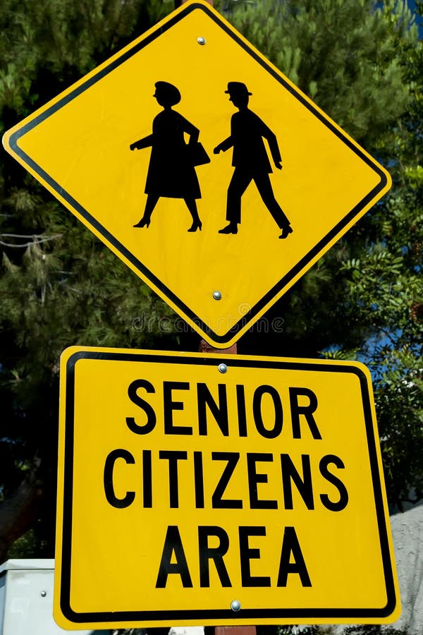 Yellow Senior Citizens Area Sign Stock Photo - Image of sign, slow ...