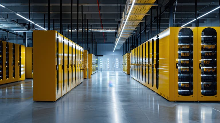 The Yellow Server Racks. AI Generated Stock Photo - Image of ...