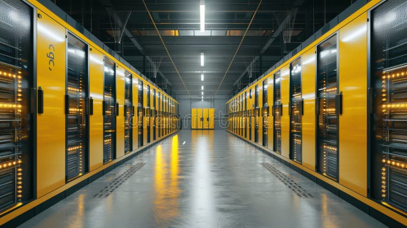 The Yellow Server Racks. AI Generated Stock Photo - Image of racks ...
