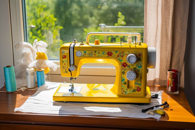 Yellow Sewing Machine at Very Sunny and Bright Day. Generative Ai Stock ...