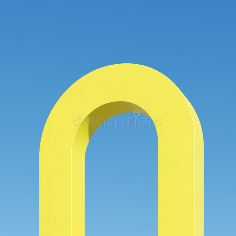 Yellow Shape Curve Building with Shadows on Sky Background. Minimal ...
