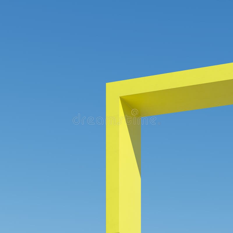 Yellow Shape Straight Building with Shadows on Sky Background. Minimal ...