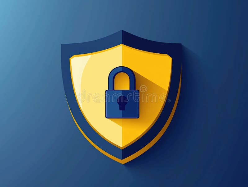 Yellow Shield with Blue Lock. Cyber Security Protection. Secure Data ...
