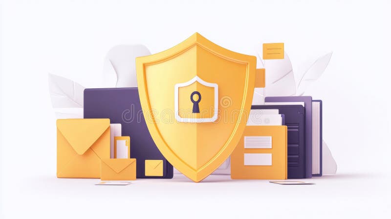 Yellow Shield Featuring a Lock Design Represents a Digital Fortress for ...