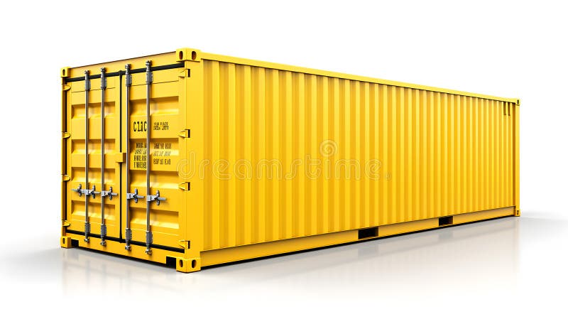Yellow Shipping Container Isolated on White Background Stock ...