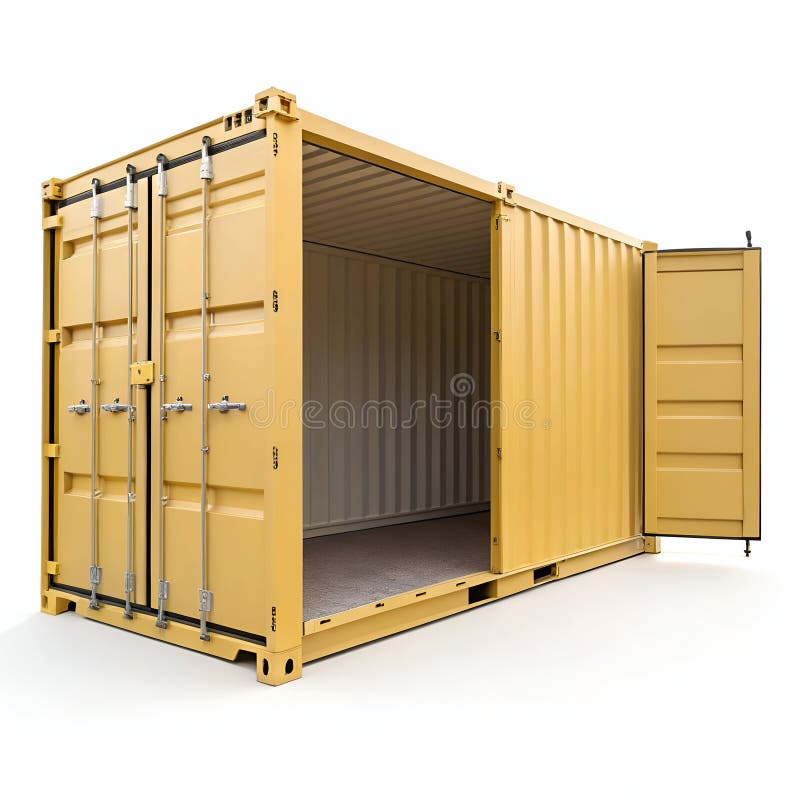 Yellow Shipping Container Open Empty Stock Illustration - Illustration ...