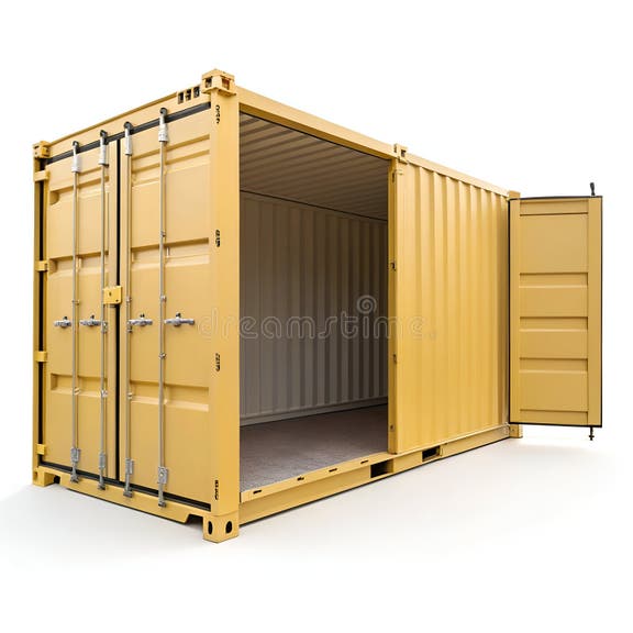 Yellow Shipping Container Open Empty Stock Illustration - Illustration ...