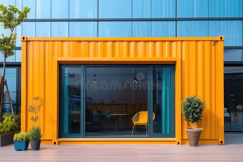 A Yellow Shipping Container Sits on Top of a Wooden Dock or Pier, Ready ...