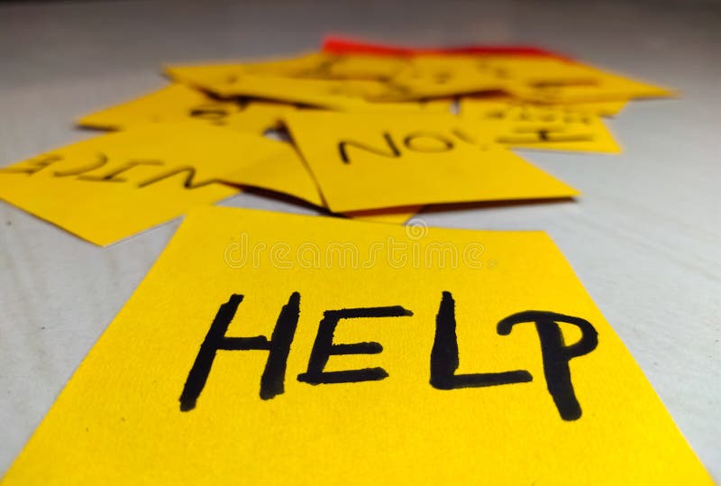 Yellow Short Note Paper with Written Words Help. Stock Image - Image of ...