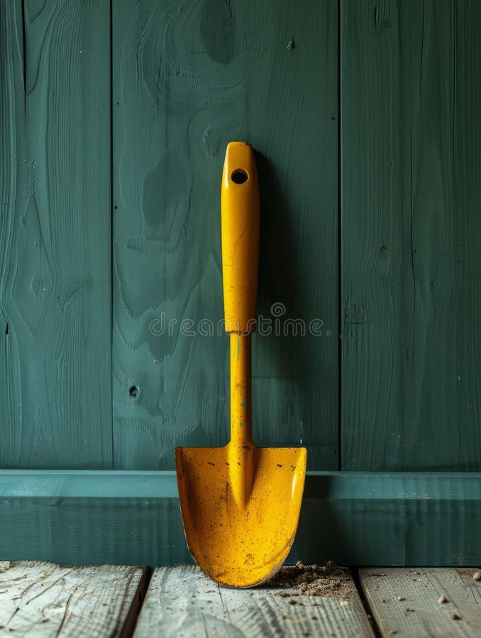 Yellow Shovel Leaning Against Wooden Wall Stock Photos - Free & Royalty ...