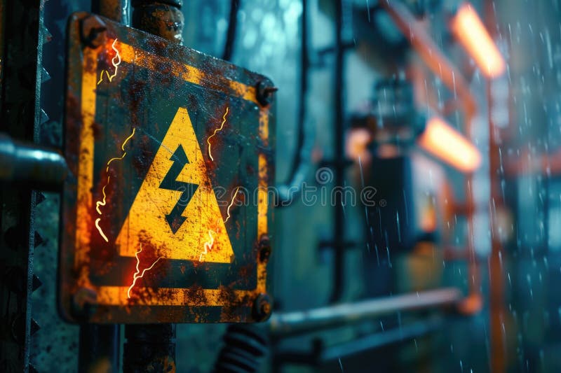A Yellow Sign Featuring a Lightning Bolt Symbol, Used To Warn of ...