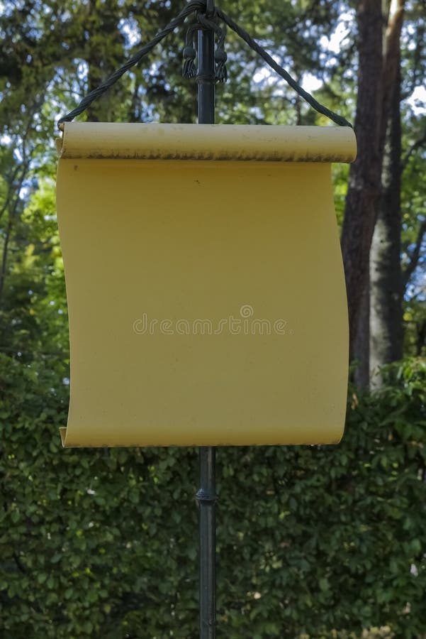 Yellow sign in the park stock image. Image of nature - 130776647