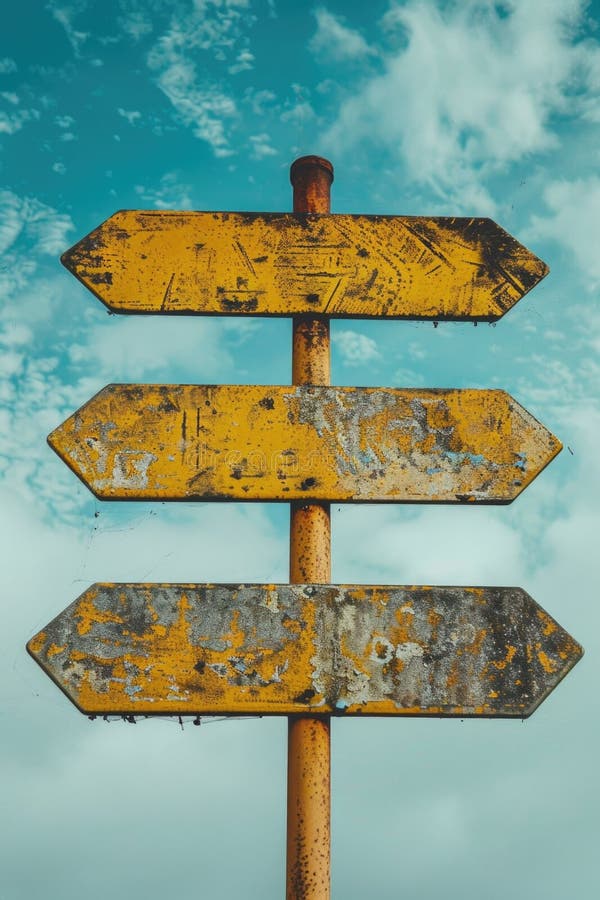 Yellow Sign Pointing in Different Directions Against a Blue Sky. Ideal ...