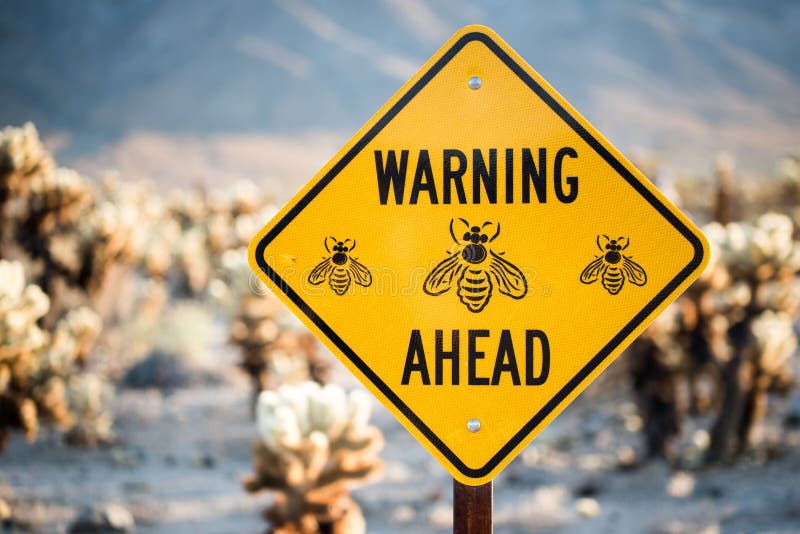 Yellow Sign Pole Warning for Bees Ahead Stock Photo - Image of pole ...