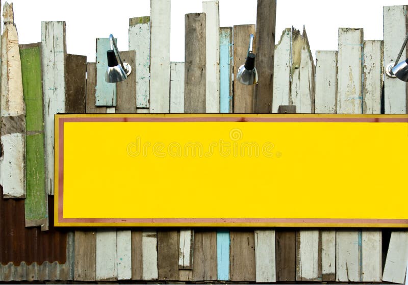 Yellow Signboard On Old Wood Wall With Sport Light Stock Image - Image ...