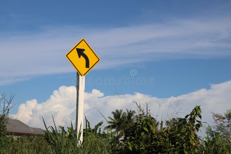 Yellow Signs Indicate Curves on the Road Stock Photo - Image of black ...