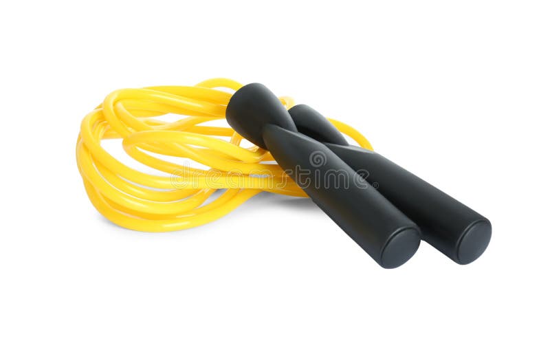 Yellow Skipping Rope with Black Handles Isolated on White Stock Photo ...