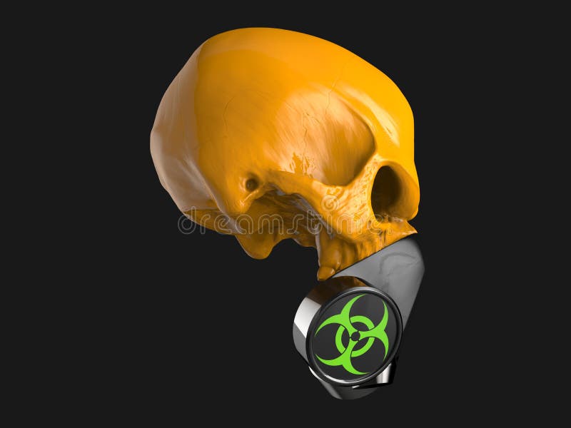 Yellow Skull with Black Biohazard Gas Mask on - Side View Stock ...