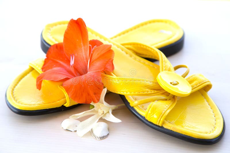 Yellow slippers stock image. Image of fashion, summer - 75337577