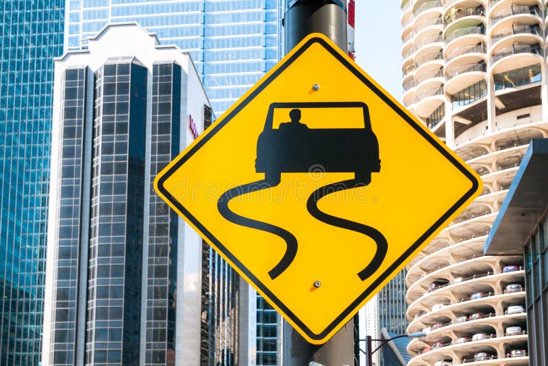 Yellow slippery road sign stock image. Image of travel - 62494207