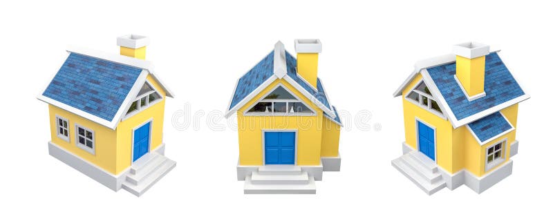 Yellow Small Cartoon House with CLIPPING PATH, 3D Rendering Stock ...