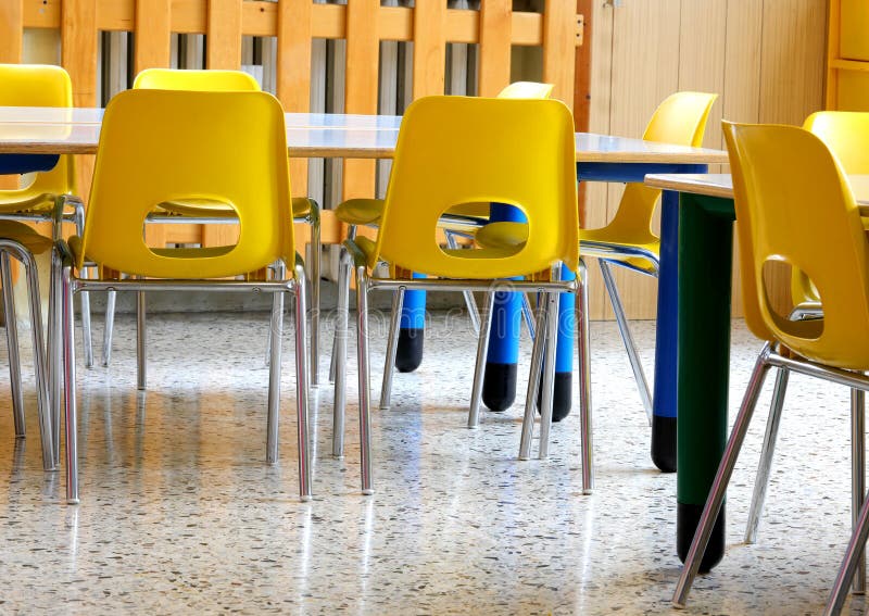Yellow Small Chairs in the Classroom of the School Wihtout Peopl Stock ...