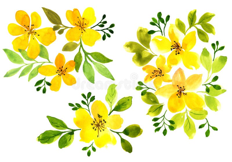 Yellow Small Flowers Watercolor Illustration Stock Illustration ...