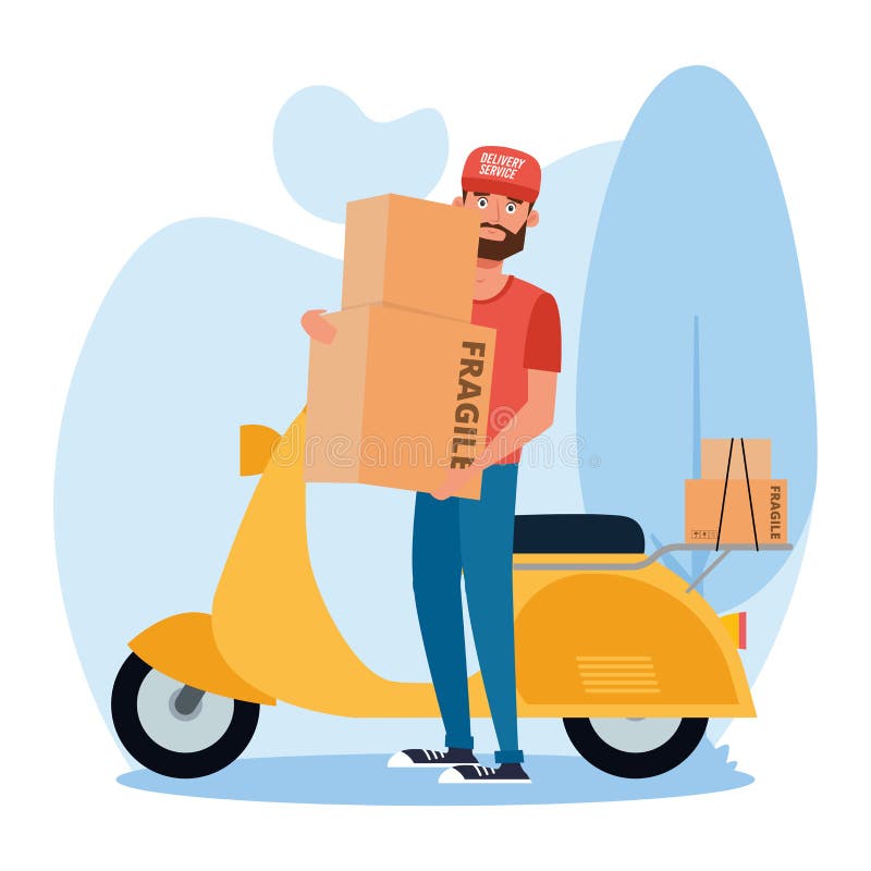 Man motorcycle delivery stock vector. Illustration of cargo - 203027941