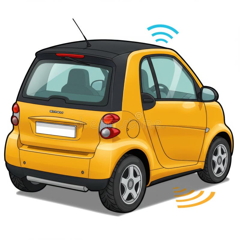 Yellow Smart Car with Parking Sensors Stock Illustration - Illustration ...
