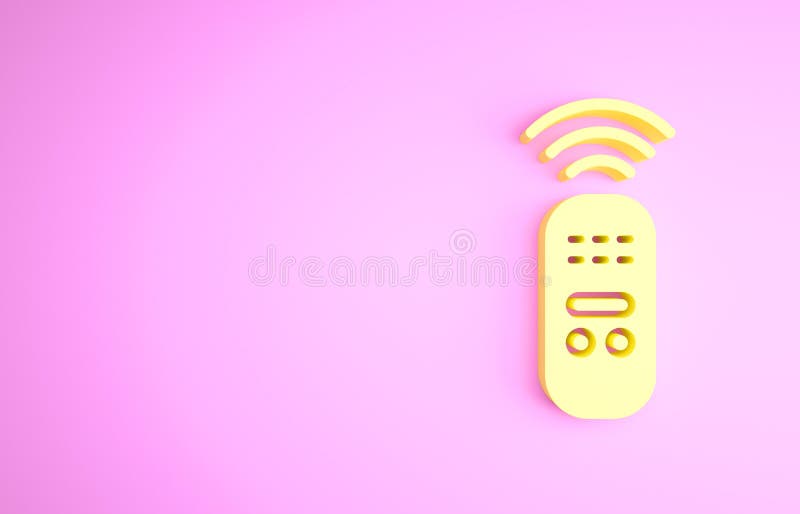 Yellow Smart Remote Control System Icon Isolated on Pink Background ...