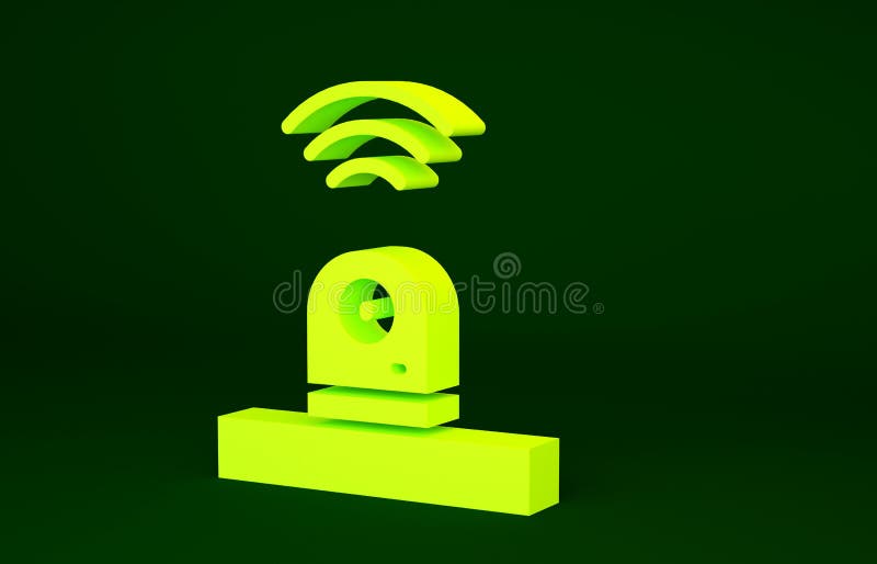 Yellow Smart Security Camera Icon Isolated on Green Background ...