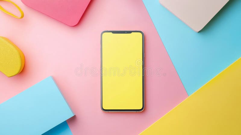 Yellow Smartphone Mockup on Pastel Background Stock Illustration ...