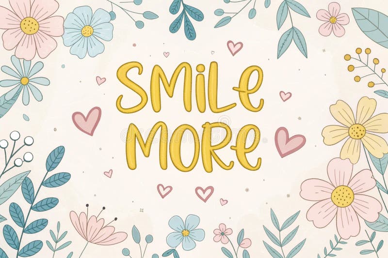 Yellow -Smile More Text with Pastel Flowers and Hearts - Generated by ...
