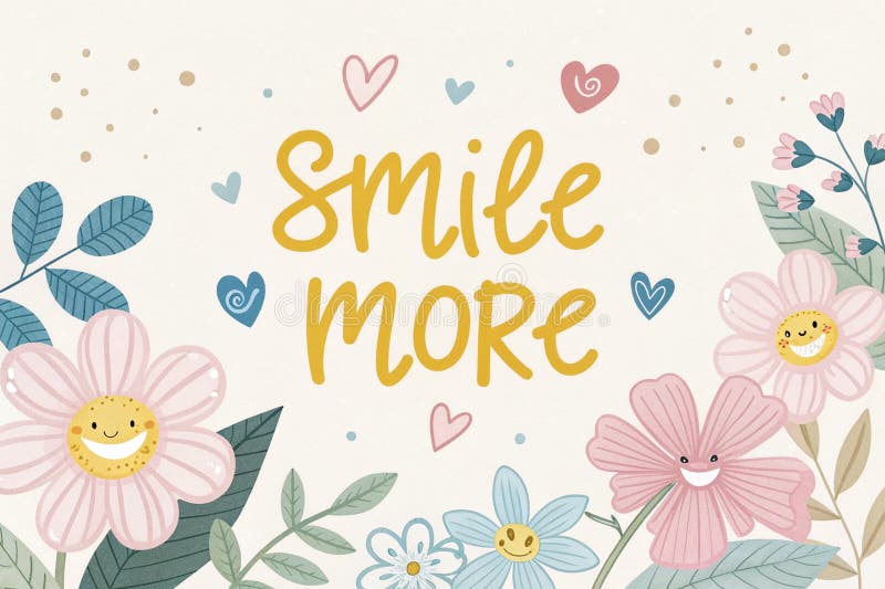 Yellow -Smile More Text with Pastel Flowers and Hearts - Generated by ...